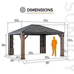 Sunjoy 12 x 14 ft. Hardtop Gazebo with Solar Powered, Cedar Wood Framed Steel Hardtop Gazebo with LED Lighting, Bluetooth Sound and Storage Racks by SummerCove