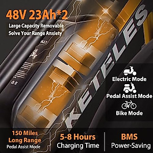 KETELES Upgraded Electric-Bike 2000W-46Ah-35MPH Dual-Motor Dual-Battery Ebike-Adults-Men - 26" Fat Tire Dirt-Bike Up to 150Miles Hydraulic Disc Brake for Snow Beach Mountain (US Warehouse)