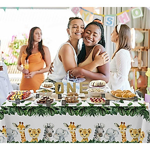 Yuzioey 6 Pack Jungle Safari Tablecloths Wild Animals Table Cover, Safari Baby Shower Decorations, 108" x 54" Wild One Birthday Party Supplies