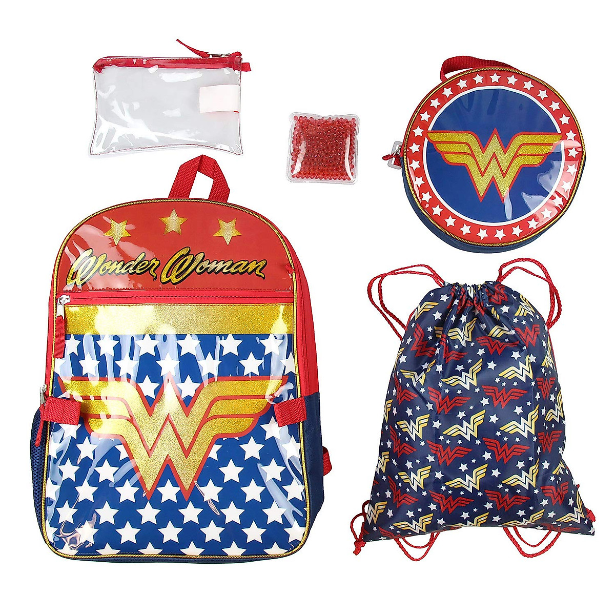 DC Comics Wonder Woman Backpack Lunch Bag Pencil Case Drawstring Sportpack 5pc Set