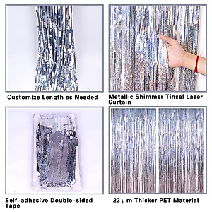 2 Pack 3.2ft x 8.2ft Silver Metallic Tinsel Foil Fringe Curtains, Door Streamer Photo Booth Backdrop for Birthday Graduation Engagement Bridal Shower Bachelorette Baby Shower Party Decorations