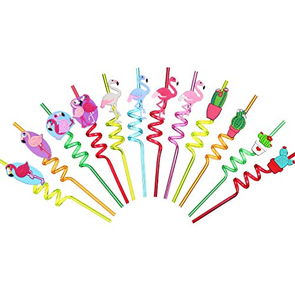 FZR Legend 24 Flamingo Fruit Cactus Reusable Plastic Straws,Hawaiian Beach Cocktail Luau Party Decorations Supplies Favors (24 SET)