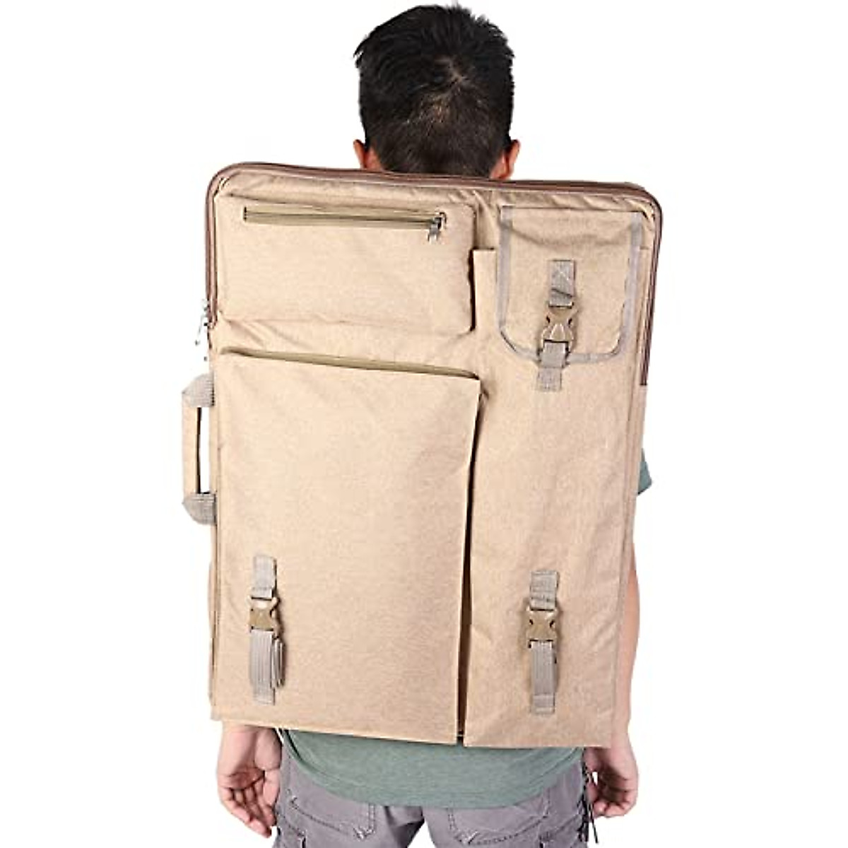 Art Portfolio Carrying Bags for Supplies Artwork Poster Board Project Drawing Case Large Art Portfolio Display Screen Carrying and Traveling(Khaki)