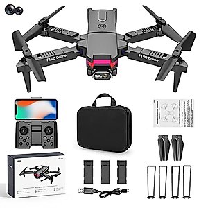 Mini Drone with Dual 4k Hd FPV Camera Remote Control Toys Gifts for Boys Girls with Altitude Hold Headless Mode 1-Key Start Speed Adjustment with 3-Battery (Black)