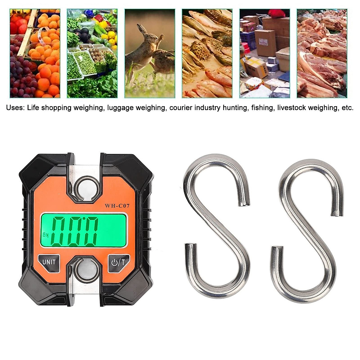 Fish Scale, Multifunction Portable Hanging Scale Digital Fishing Scale with Backlit LCD Display, g, kg, lb Weighing Units, 0.2kg to 100kg Electronic Hook Scale for Fishing, Hunting, Luggage, Shopping