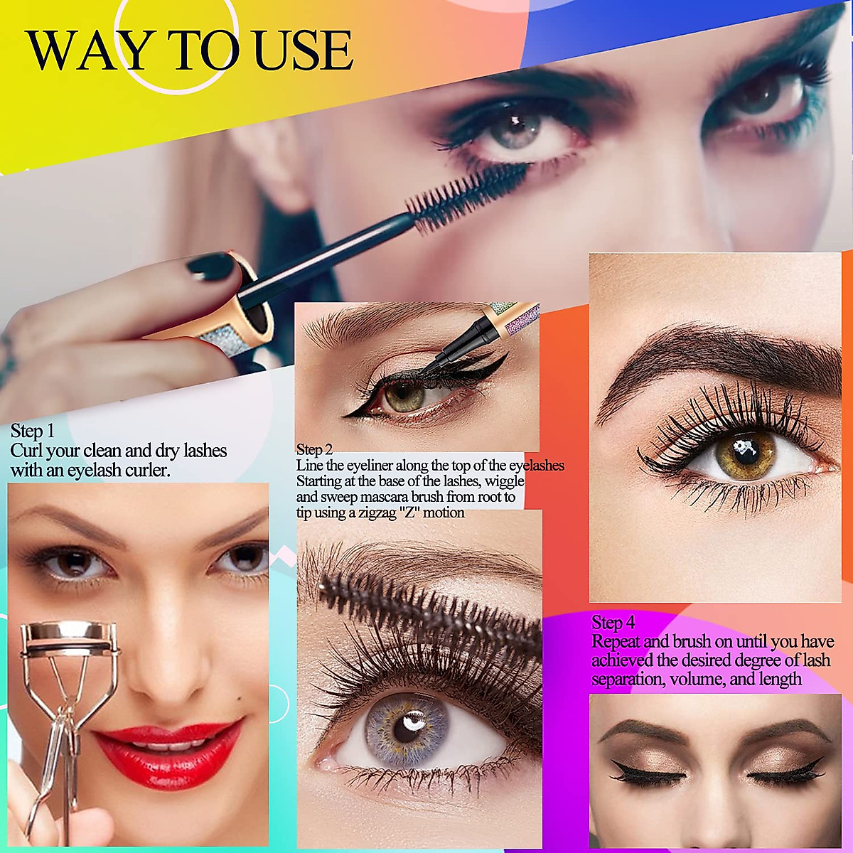 4d Silk Fiber Lash Mascara, Ksndurn Mascara - Waterproof Mascara - Sky High Mascara Black Volume and Length Lengthening No Clumping