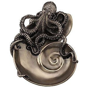 Veronese Design Container of Curiosity Bronze Finish Octopus On Nautilus Shell Tray