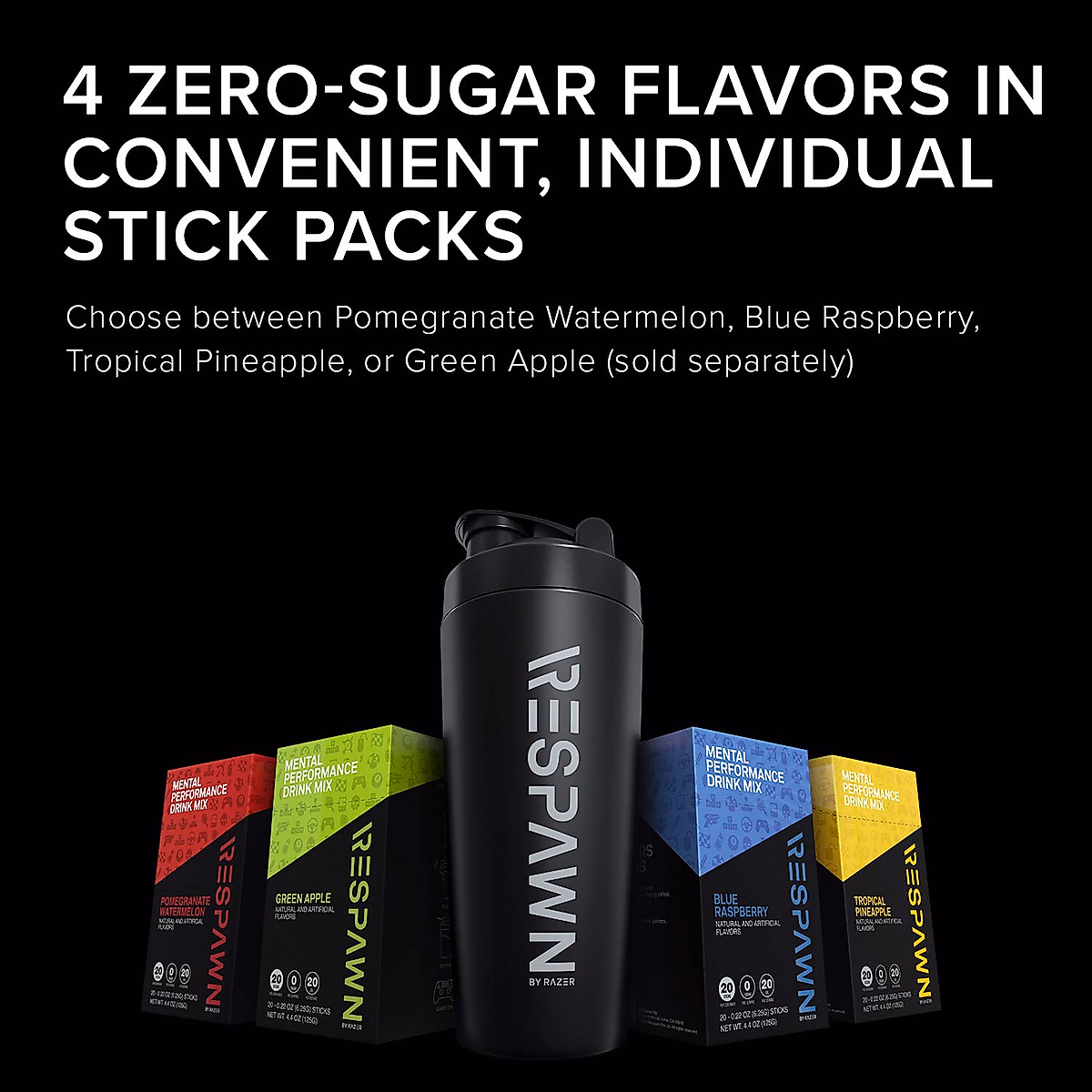 RESPAWN By Razer Stainless Steel Shaker - Black - Dual-Insulated Shaker Cup - Built-In Grate - Locking Cap - 20oz