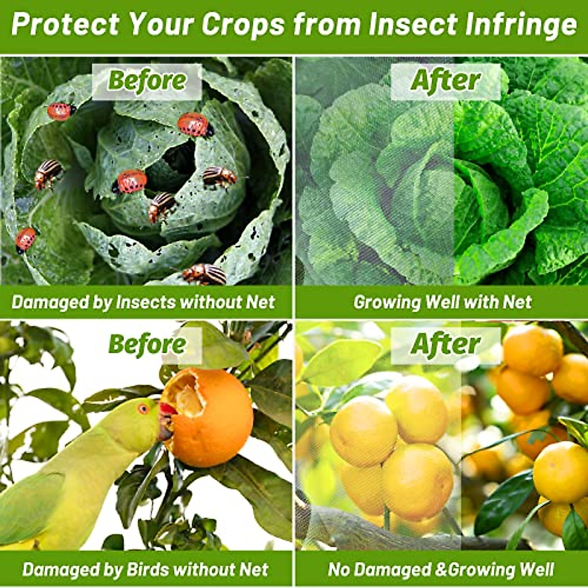 Cludoo 67pcs Garden Mesh Netting Kit,6 Sets Wide Garden Hoops with 10x20 ft Garden Covers Bird Netting& 12 Clips, Garden Protection for Raised Beds Greenhouse Vegetable Plants Flowers Animals