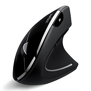 Perixx PERIMICE-813B Bluetooth Vertical Mouse - Wireless 3-in-1 Multi-Device Technology - Travelling Carry Bag - Black - Right Handed