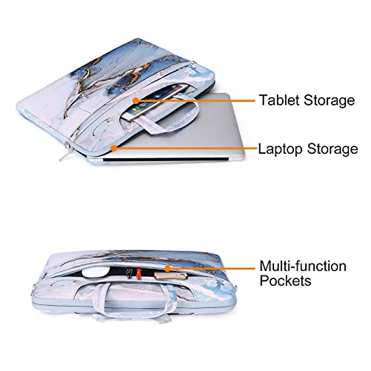 MOSISO Laptop Shoulder Bag Compatible with MacBook Air 15 inch M2 A2941 2023/Pro 16 2023-2019 M2 A2780 M1 A2485 A2141/Pro 15 A1398, 15-15.6 inch Notebook, Messenger Bag with Belt Marble MO-MBH289