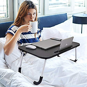 Hossejoy Foldable Laptop Table, Breakfast Serving Bed Tray, Lap Desk with Foldable Leg & Tablet Phone Groove & Cup Slot for Reading Writing Eating on Bed Couch Sofa Floor (Black)