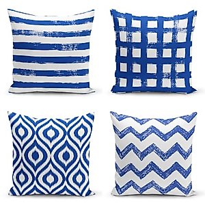 KAAXSA Throw Pillow Covers Decorative for Couch Cushion Bed Living Room Patio Outdoor and Farmhouse Modern Home Decor Set of 4 18x18 Inch Blue White Color