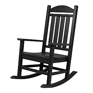 Xilingol Patio Rocking Chair, Poly Lumber Porch Rocker with High Back, 400Lbs Support Rocking Chairs for Outdoor Garden Lawn, Black