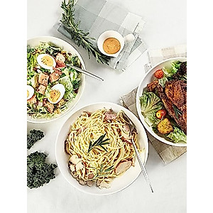 Y YHY 9.75" Large Pasta Bowls, 50 Ounces Big Salad Bowls, Ceramic Serving Bowl Set of 4, Wide and Shallow Bowls Set, Microwave and Dishwasher Safe, White