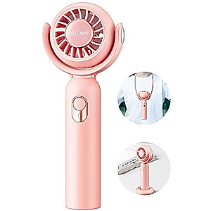 Otlonpe Handheld Fan, Mini Portable Fan[Hand Desk Neck 3 IN 1], Turbo Hand Held Fan 130°Rotatable Rechargeable Personal Fan, Small Hand Fan with 3 Speeds/Base/Lanyard for Travel Outdoor Home Office