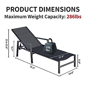 SUMETURE Aluminum Chaise Lounge Chairs Set of 2,5 Adjustable Outdoor Lounge Chaise Chairs,Patio Chaise Lounge with Armrests, Outdoor Patio Lounge Chair for Beach Poolside,Balcony,Lawn,Yard(Black)