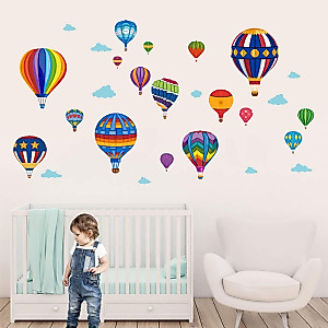 Runtoo Hot Air Balloon Wall Decals Kids Adventure Wall Stickers Bedroom Classroom Playroom Nursery Wall Art Décor