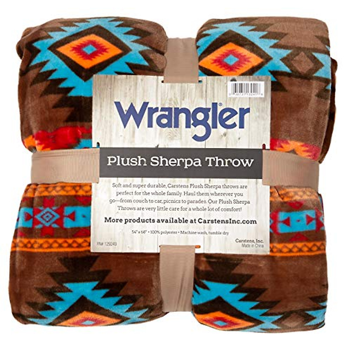 Carstens, Inc Wrangler Southwest Horizon Rustic Sherpa Fleece 54x68 Throw Blanket, Brown