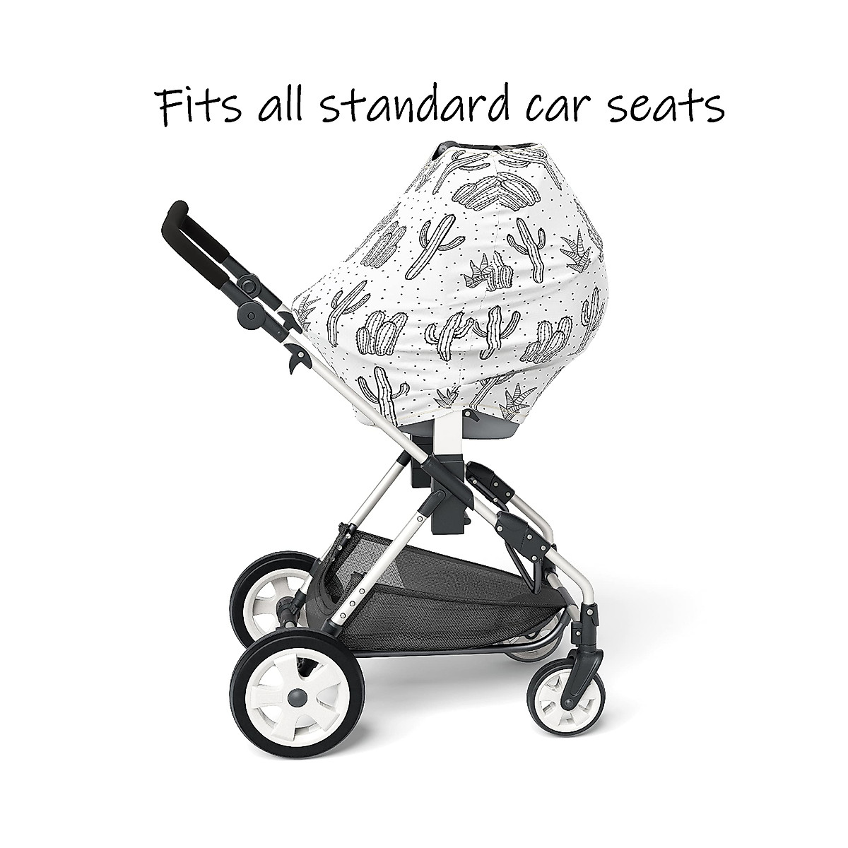 YayaTete Stretchy Multi Use Cover Cactus Car Seat Canopy Nursing Breastfeeding Cover Shopping Grocery Cart High Chair Cover Cacti Nursery Decor Baby Infant Boy,Black,White,Small