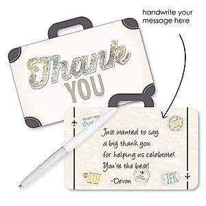 Big Dot of Happiness World Awaits - Shaped Thank You Cards - Travel Themed Party Thank You Note Cards with Envelopes - Set of 12