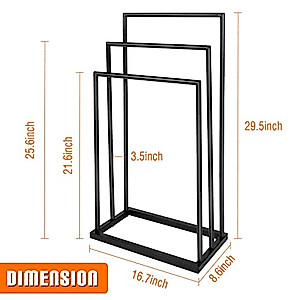 3 Tiers Stainless Steel Towel Rack, 3 Bars Free Standing Towel Rack, Holder Drying Stand Towel for Bathroom, Hand Towel Drying Rack Stand, Black Towel Rack, Next to Tub or Shower