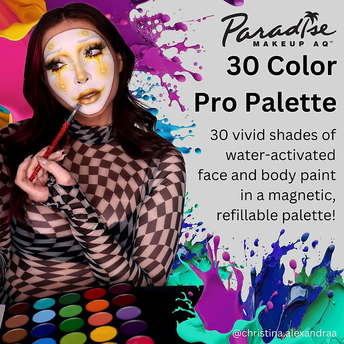Mehron Makeup Paradise Makeup AQ 30 Color Pro Palette | Magnetic and Refillable Palette | Body Paint & Face Paint | Professional Makeup for Costumes, SFX, Halloween, & Cosplay