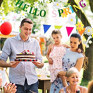 3 Pieces Hello Spring Banners Spring Flower Banner Garland Decoration, Spring Daisies Garlands for Outdoors Indoors Party Hanging Celebrations Decorations (Spring)