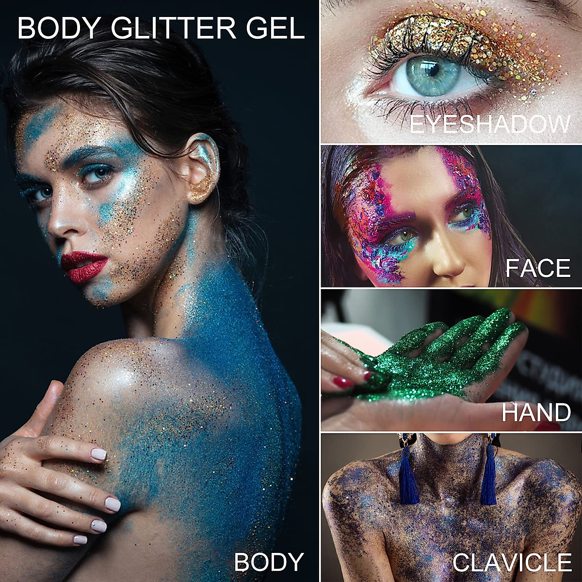 Holographic Body Glitter Gel for Face, Body, Nail, Super Long Lasting Waterproof Quick Dry Liquid Chunky Glitter Eyeshadow for Rave Festival Party Makeup Accessories, 1oz (Mermaid White)