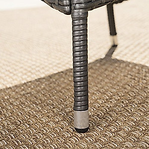 Christopher Knight Home Owenburg Outdoor Aluminum Dining Set with Bench and Wicker Dining Chairs, 6-Pcs Set, Grey / Black / Silver