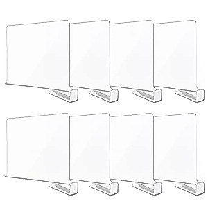 HAVIGET Acrylic Shelf Dividers for Closet Organization - Cabinet and Bookshelf Organizer for Shirt, Handbag, Sweater, Purse and Books - Plastic Separator in Kitchen, Bedroom, Garage (White, 8 Packs)