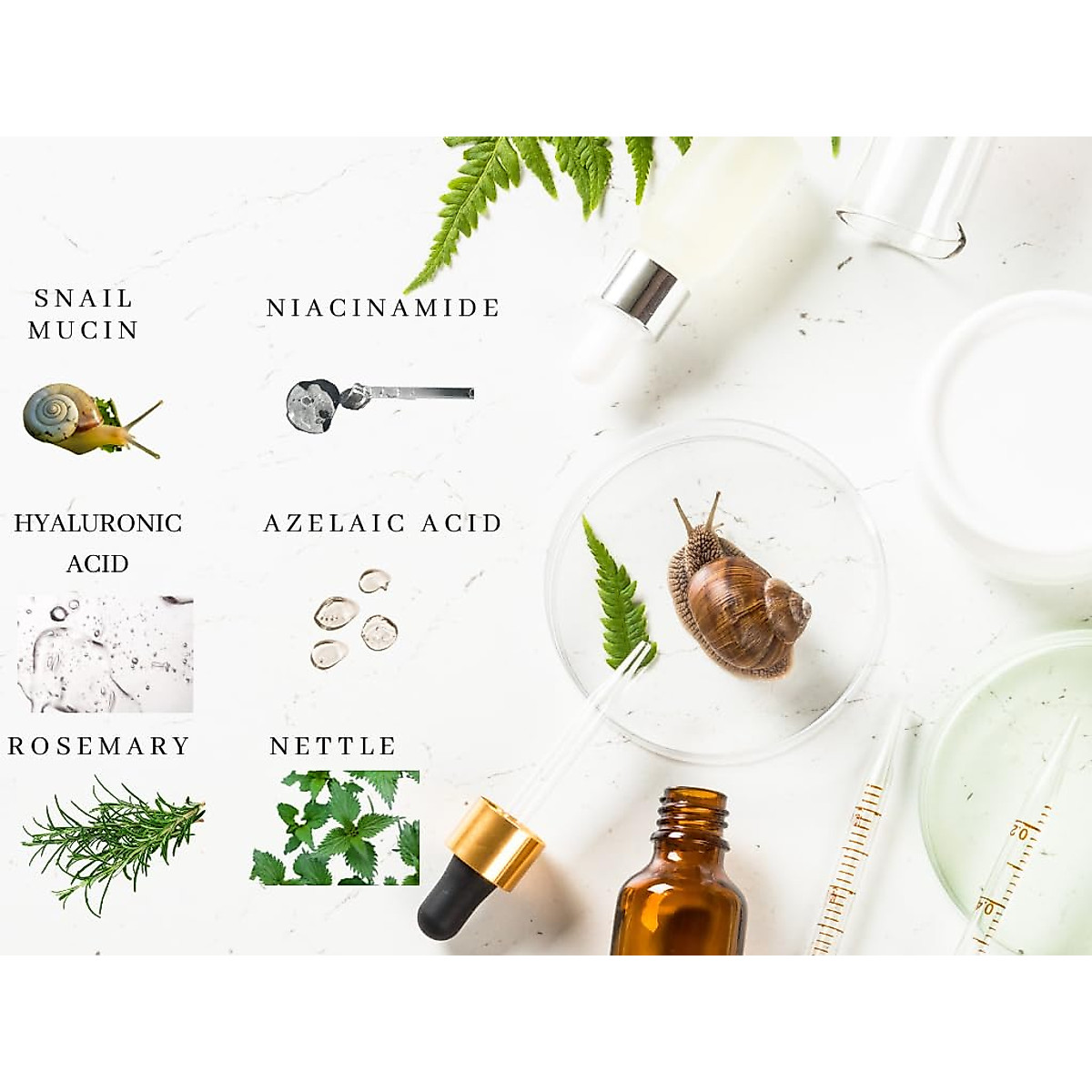 ZAIN1 Natural Hair growth serum with Snail Mucin, Rosmary, Niacinamide, Hyaluronic acid, Azelaic acid, Nettle, and Much More Natural Ingredients (Mimosa, 3.4 oz). Our products are made by nature