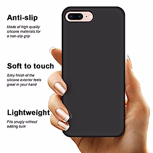 Anuck iPhone 8 Plus Case, iPhone 7 Plus Case, Soft Silicone Gel Rubber Bumper Case Microfiber Lining Hard Shell Shockproof Full-Body Protective Case Cover for iPhone 7 Plus /8 Plus 5.5" - T Black