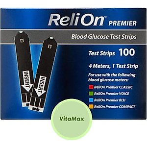Generic ReliOn Premier Blood Glucose Test Strips | Blood Glucose Test Strips | Test Strips for Diabetes | Blood Sugar Test Strips | Diabetic Test Strips | Reli On Premier Test Strips 100 Count, Black
