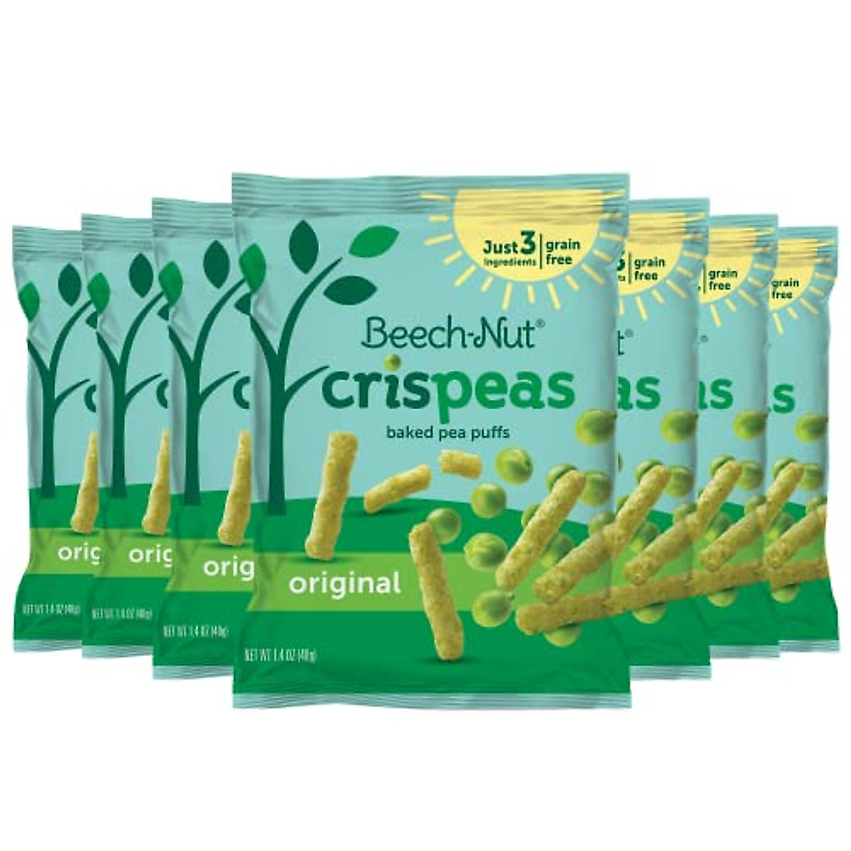 Beech-Nut Toddler Snacks, Original Crispeas Baked Pea Puffs, 1.4 oz Bag (7 Pack)