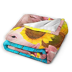 Gadimen 3D Pigs Sunflower Throw Blanket, Super Soft Lightweight Flannel Fleece Blankets for Bed Couch Sofa, All Season Warm Cozy Fuzzy Plush Microfiber Blanket for Hot Sleepers 60x50 inches