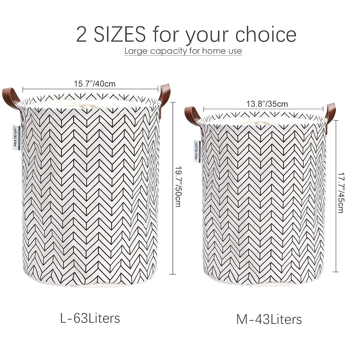 Sea Team Arrowhead Pattern Laundry Hamper Canvas Fabric Laundry Basket Collapsible Storage Bin with PU Leather Handles and Drawstring Closure, 19.7 by 15.7 inches, Waterproof Inner, Black