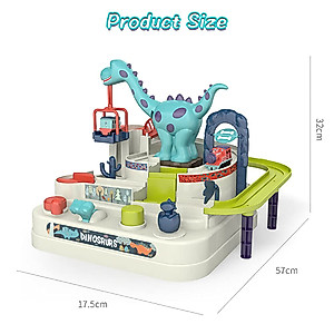 Kids Train Race Track Play Set, Adventure Car Track Toy, Toddler Dinosaur Ramp Vehicle Toys, Interactive Games Vehicle Playset Gifts for Kids