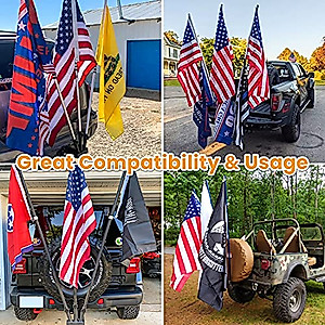 Universal Hitch Mount 3 Flag Pole Holder for Jeep SUV RV Pickup Car Truck Camper Trailer with Standard 2 inch Hitch Receivers Bracket with Anti-Wobble Screw (Black 3 Flagpoles)