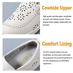 Women's Flower Shaped Cutout Leather Sneakers with Arch Support,Thick Sole Wedge Soft Elastic Comfortable Slip-On Loafers Casual Walking Shoes (Grey,7.5)