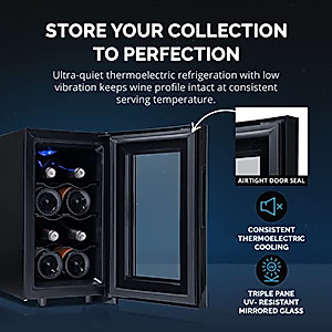 NewAir Shadow-T Series Wine Cooler Refrigerator | 8 Bottle | Countertop Mirrored Compact Wine Cellar with Triple-Layer Tempered Glass Door | Vibration-Free & Ultra-Quiet Thermoelectric Cooling
