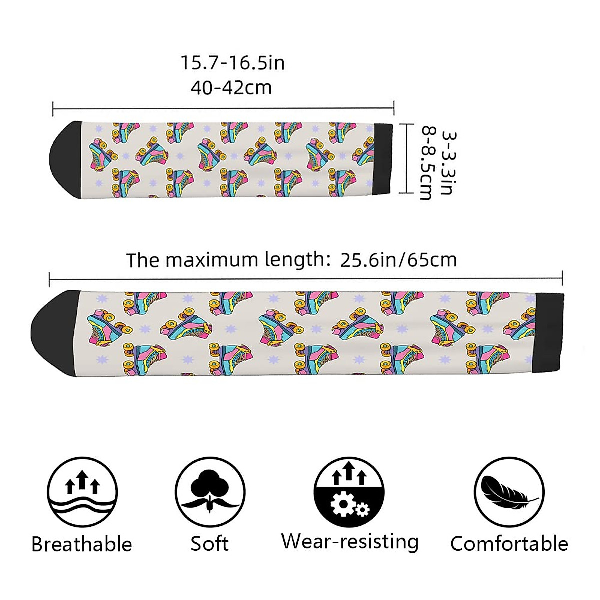 AOYEGO Roller Derby Skates Funny Socks Lovely Color Boot 90s Disco Relaxation Girl Skating Novelty Casual Crew Socks Contrast Color Design for Women Men Gift