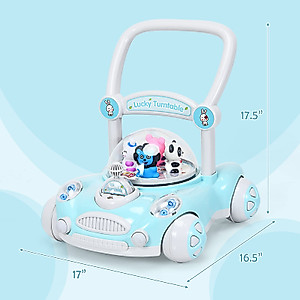 INFANS Baby Walker, 3 in 1 Toddler Walker Bouncer, Learning-Seated, Walk-Behind, Music, Adjustable Height, High Back Padded Seat, Detachable Trampoline Mat, Activity Walker with Toys(Pink)