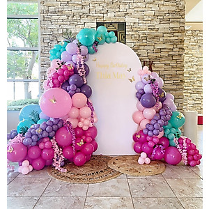 Encanto Balloon Garland Arch Kit, Magic House Mirabel Theme With Hot Pink Purple Balloons For Moana Birthday Girl's Baby Shower Bridal Shower Wedding Valentine Party Decorations