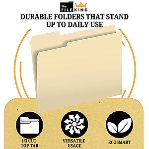 The File King 1/3-Cut Top Tab Manila File Folder - Letter Size | Box of 100 | Made in America | Assorted Tab Positions | 11-Point Fiber | Organize Home & Office Papers
