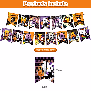 Halloween 𝓗𝓮𝓵𝓵𝓸 𝓚𝓲𝓽𝓽𝔂 Party Decorations,Birthday Supplies For Skelebones Halloween 𝓚𝓲𝓽𝓽𝔂 Includes Banner - Cake Topper 12 Cupcake Toppers 18 Balloons