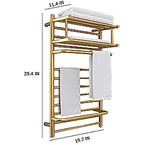 Bathroom Wall Heater Towel Warmers for Bathroom, Wall Mounted Electric Heated Towel Rack, 304 Stainless Steel Towel Dryer Rack Heated Towel Bars, Towel Rail Rack for Bathroom, Gold (Golden Hardwired