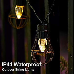 MakForU Solar String Lights Outdoor, 10ft 10 LED Bulbs Hanging Light Retro Metal Industrial-Style Waterproof Solar Powered Light for Patio Garden Wedding Bistro