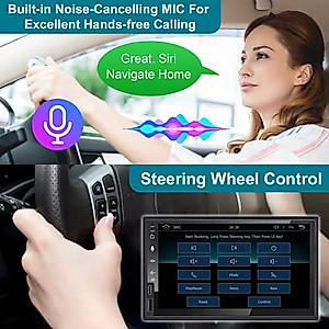 7 Inch Double Din Car Stereo with Wireless CarPlay & Wireless Android Auto,Car Radio Touchscreen with Bluetooth,Live Rearview Camera,Type C Fast Charge,Airplay,USB/SWC/AUX,AM/FM Car Radio
