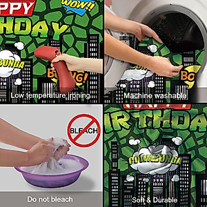 Yriujul 72x43inch Fabric Ninja Superhero Birthday Backdrop Green Comics Cityscape Buildings Photography Background Boy Kids Party Decorations Photo Banner Props